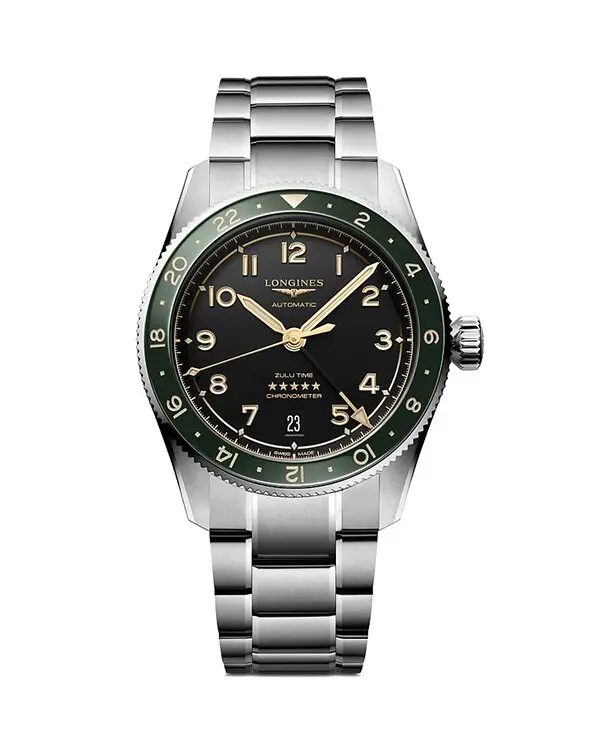 LONGINES Spirit Zulu Time Chronometer Watch - Black/silver/green