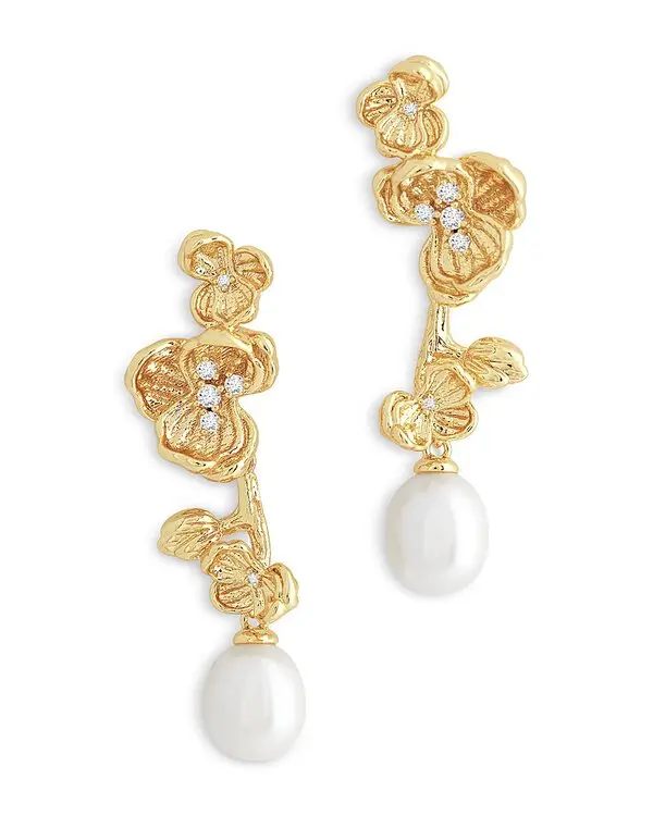 ANABEL ARAM Pave And Cultured Freshwater Pearl Orchid Drop Earrings - White/gold