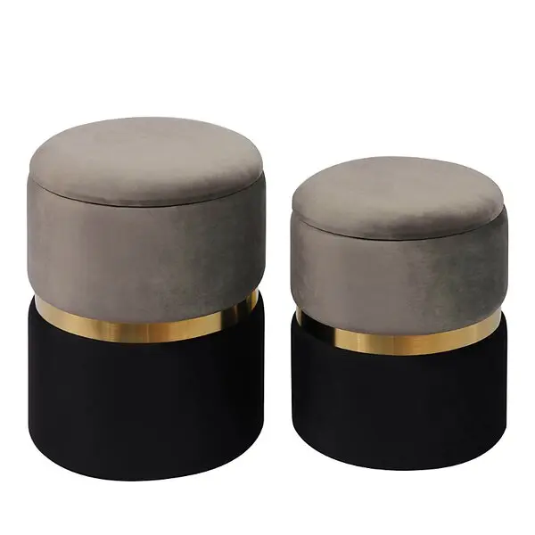 TOV FURNITURE Gigi Velvet Storage Ottomans Set Of 2 - Grey