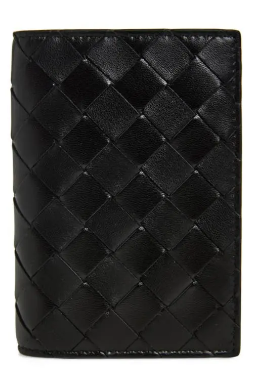 Bottega Veneta Intrecciato Leather Passport Case - 8425 Black-gold
