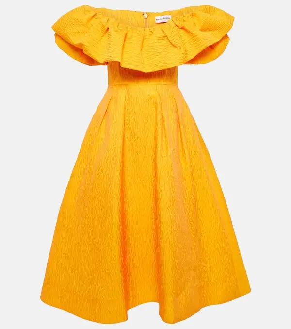 Rebecca Vallance Aurora Off-Shoulder Pleated Midi Dress In Yellow - 30% Off  | Editorialist