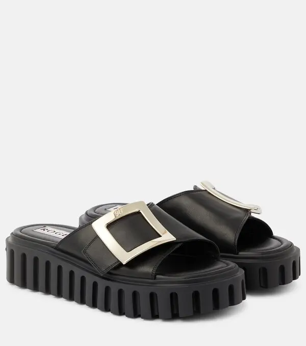 ROGER VIVIER Viv' Go Thick Leather Mules - Black