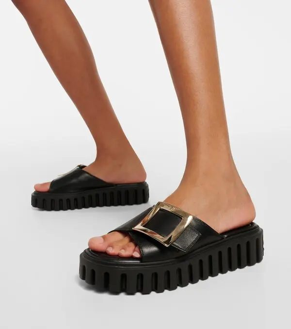 ROGER VIVIER Viv' Go Thick Leather Mules