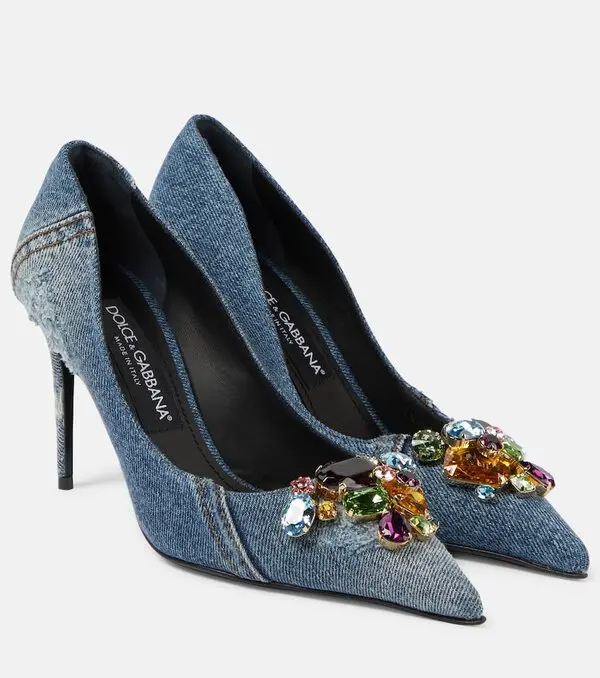 Dolce & Gabbana Crystal-embellished Denim Pumps