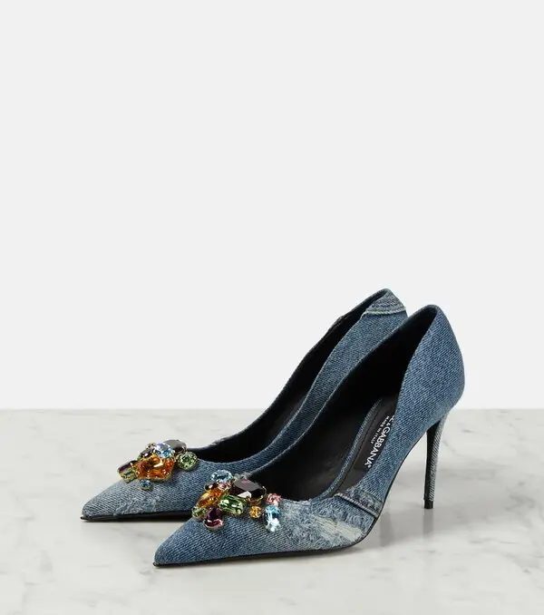 Dolce & Gabbana Crystal-embellished Denim Pumps