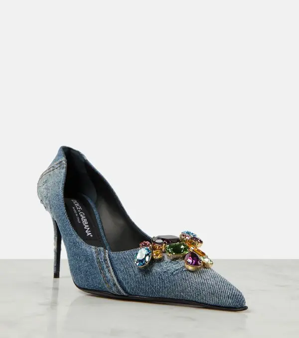 Dolce & Gabbana Crystal-embellished Denim Pumps