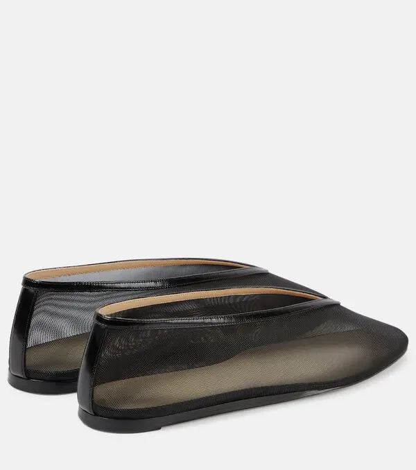 Le Monde Beryl Luna Leather-trimmed Mesh Ballet Flats - Black