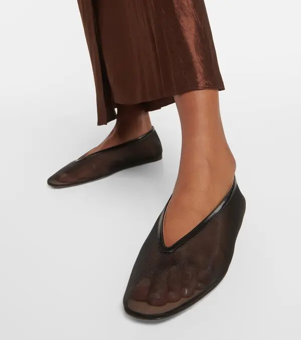 Le Monde Beryl Luna Leather-trimmed Mesh Ballet Flats - Black