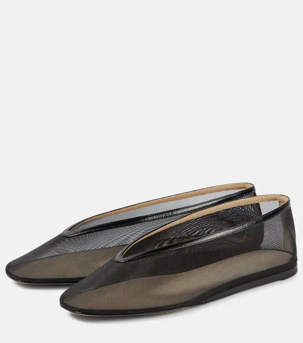 Le Monde Beryl Luna Leather-trimmed Mesh Ballet Flats - Black