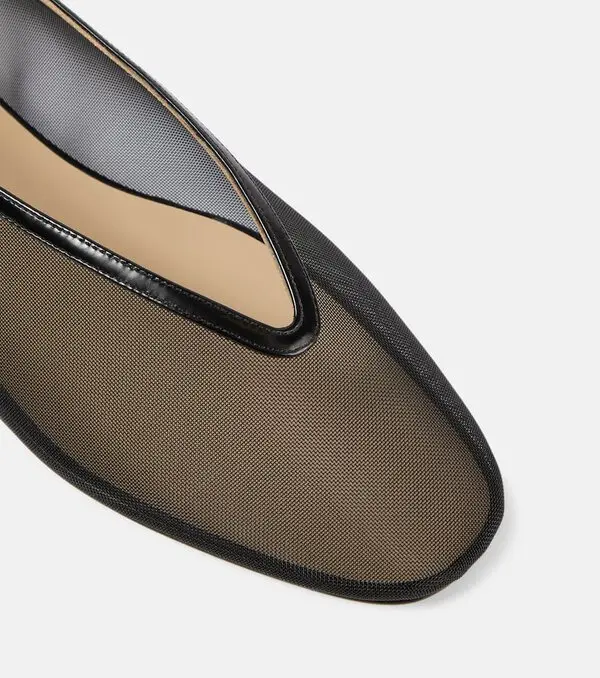Le Monde Beryl Luna Leather-trimmed Mesh Ballet Flats - Black