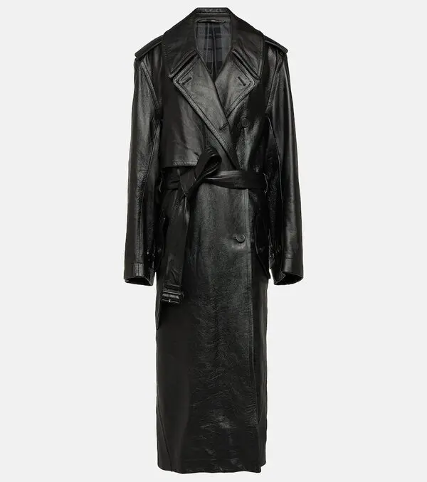 Balenciaga Cocoon Leather Trench Coat - Black
