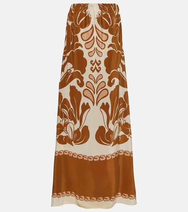ADRIANA DEGREAS Printed Strapless Silk Maxi Dress - Multicoloured