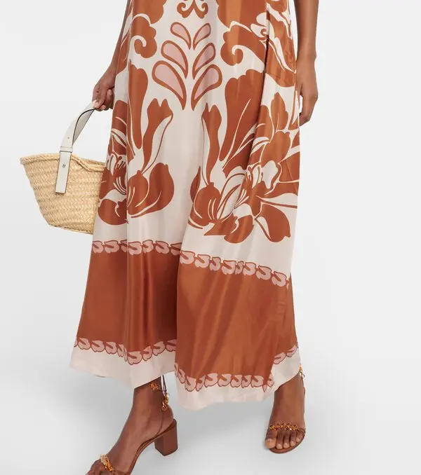 ADRIANA DEGREAS Printed Strapless Silk Maxi Dress