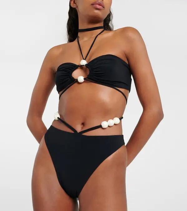 Magda Butrym Beaded Bandeau Bikini Top - Black
