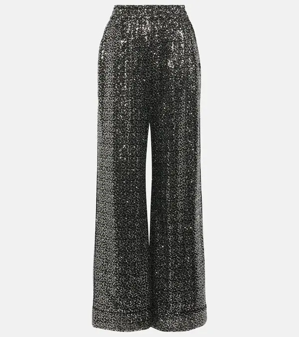 Dolce & Gabbana Sequined High-rise Wide-leg Pants - Grey