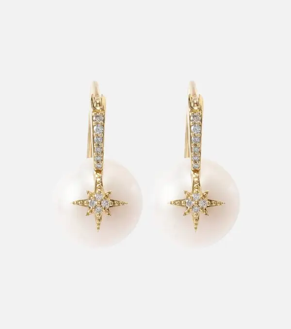 SYDNEY EVAN Starburst Earrings With Diamonds And Pearls - Gold