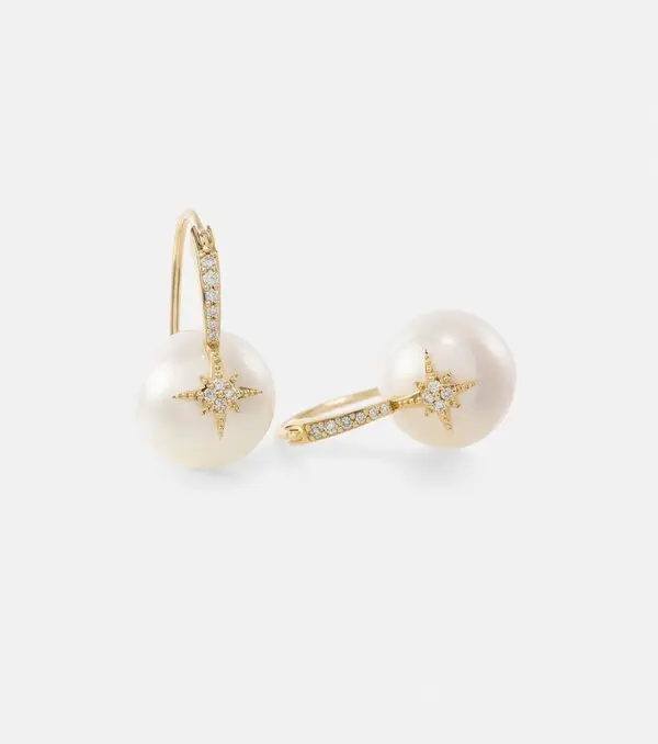 SYDNEY EVAN Starburst Diamond And Pearl Drop Earrings