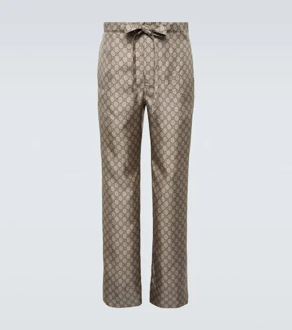 Gucci Gg Silk Straight Pants - Beige