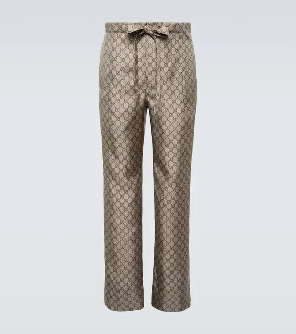 Gucci Gg Silk Straight Pants - Beige