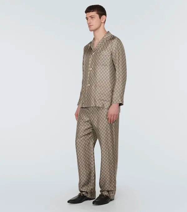 Gucci Gg Silk Straight Pants - Beige