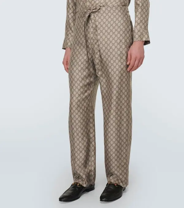 Gucci Gg Silk Straight Pants - Beige