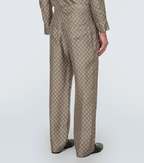 Gucci Gg Silk Straight Pants - Beige