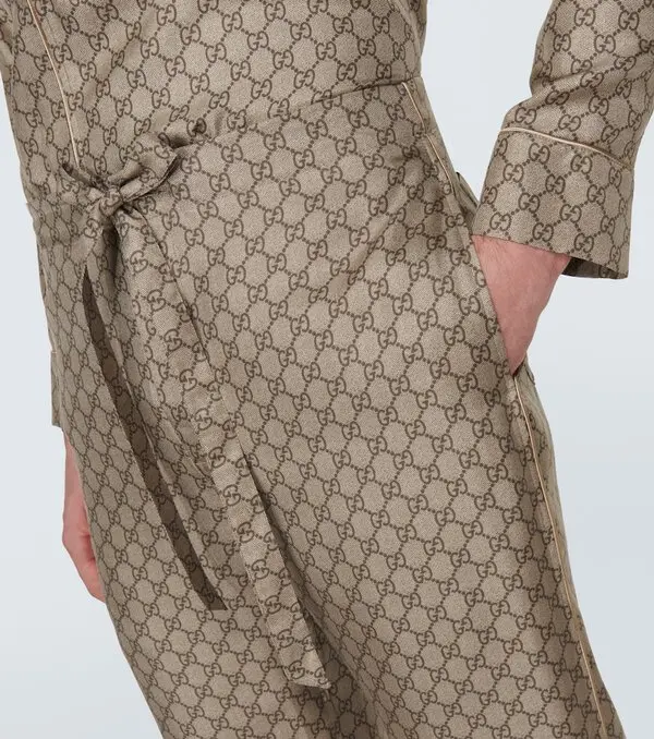 Gucci Gg Silk Straight Pants - Beige
