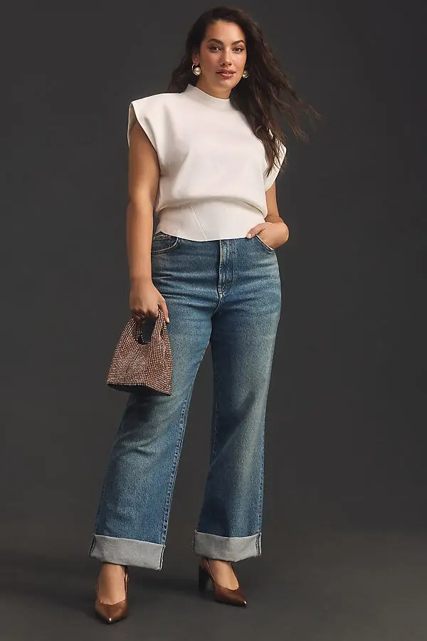 PILCRO Austyn High-rise Wide-leg Cuffed Jeans