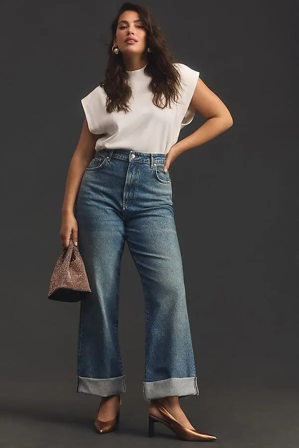 PILCRO Austyn High-rise Wide-leg Cuffed Jeans