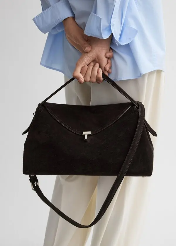 TOTEME T-lock Suede Top Handle Bag - Brown
