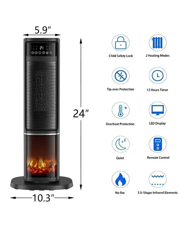 SUGIFT 1500w Oscillating Ceramic Tower Electric Space Heater With Remote