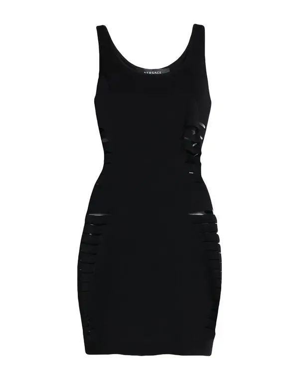 versace bodycon dress F/W 2004 Versace by Donatella Runway Studded Cutout Black Bodycon Mini Dress