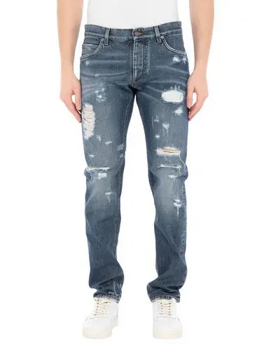 Dolce & Gabbana Cotton And Leather Jeans - Blue