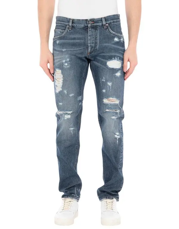 Dolce & Gabbana Cotton And Leather Jeans - Blue