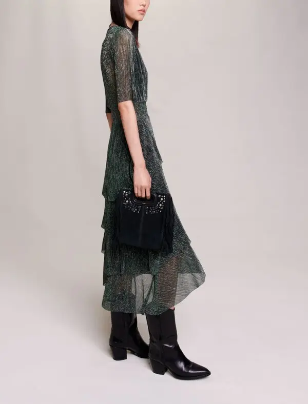 Maje Metallic Fiber Dress With Ruffles