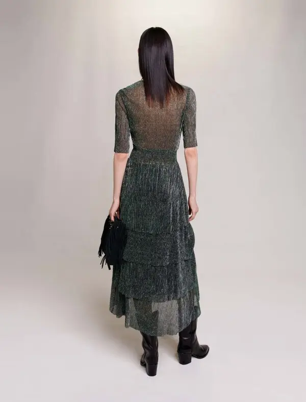 Maje Metallic Fiber Dress With Ruffles