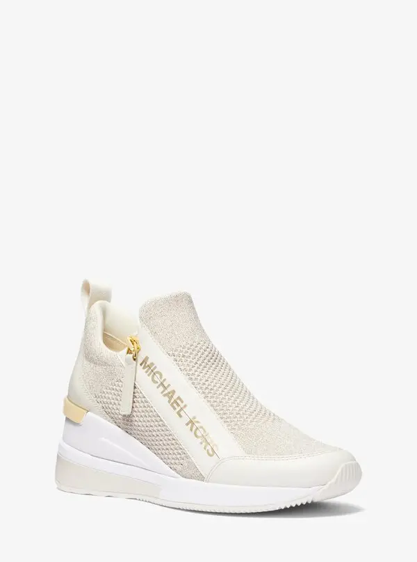 Michael Kors Willis Metallic Stretch Knit Wedge Trainers - Gold