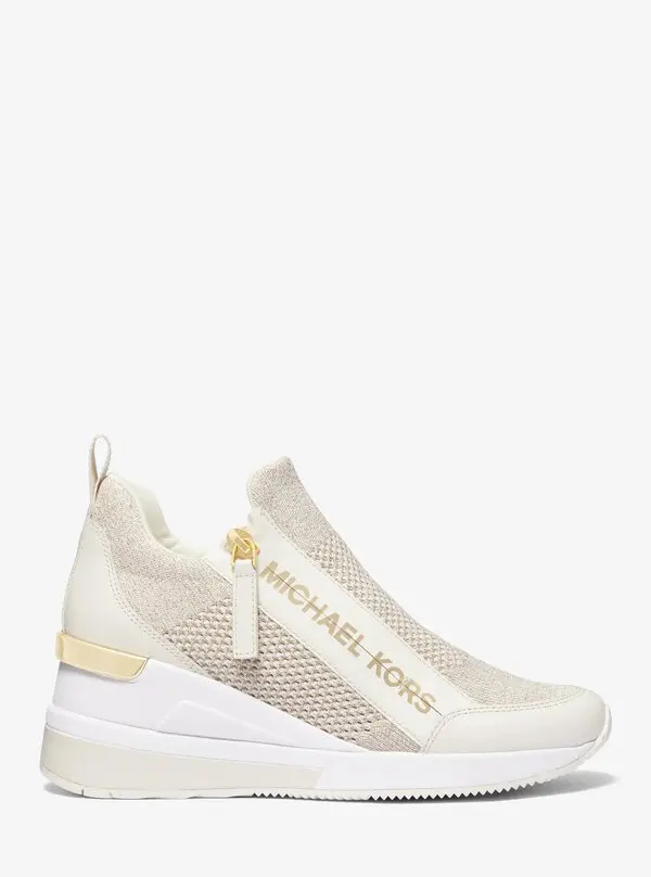 Michael Kors Willis Metallic Stretch Knit Wedge Trainers - Gold