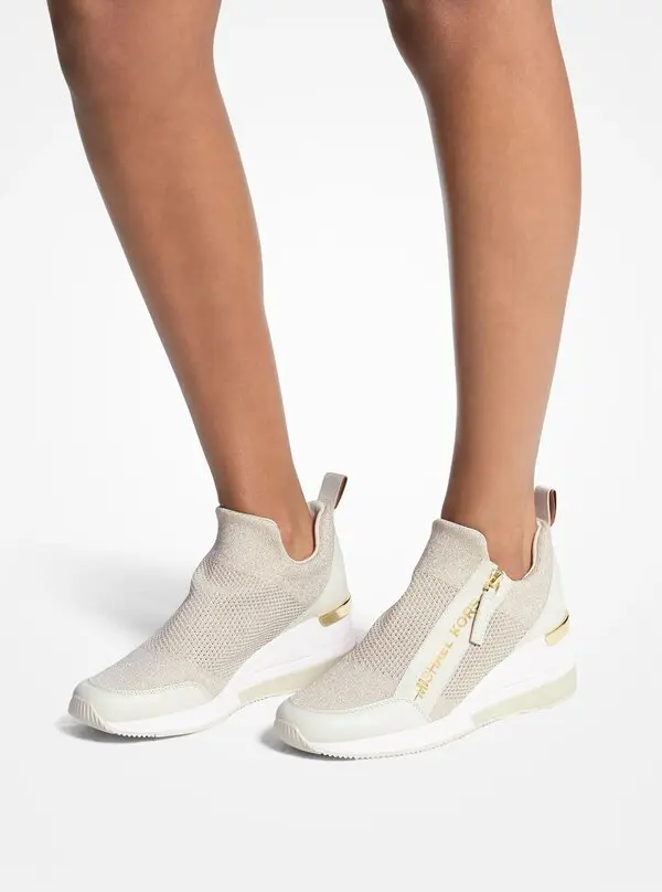 Michael Kors Willis Metallic Stretch Knit Wedge Trainers - Gold