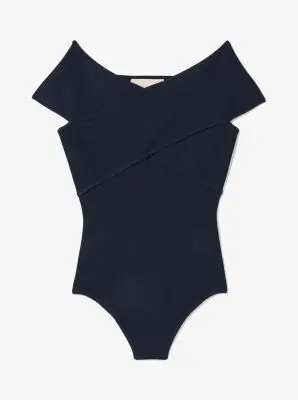 Michael Kors Ribbed Stretch Knit Crossover Bodysuit