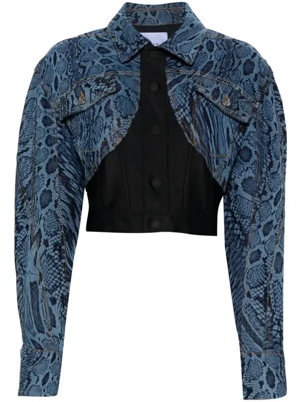 MUGLER Snake-print Panelled Jacket - Blue