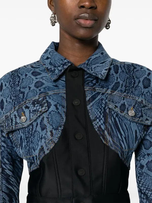 MUGLER Snake-print Panelled Jacket - Blue