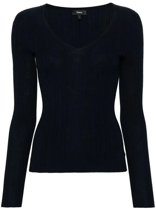 Theory V-neck Rib Knit Top - Blue