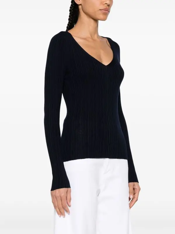 Theory V-neck Rib Knit Top - Blue