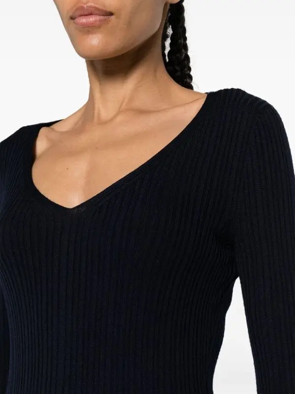 Theory V-neck Rib Knit Top - Blue