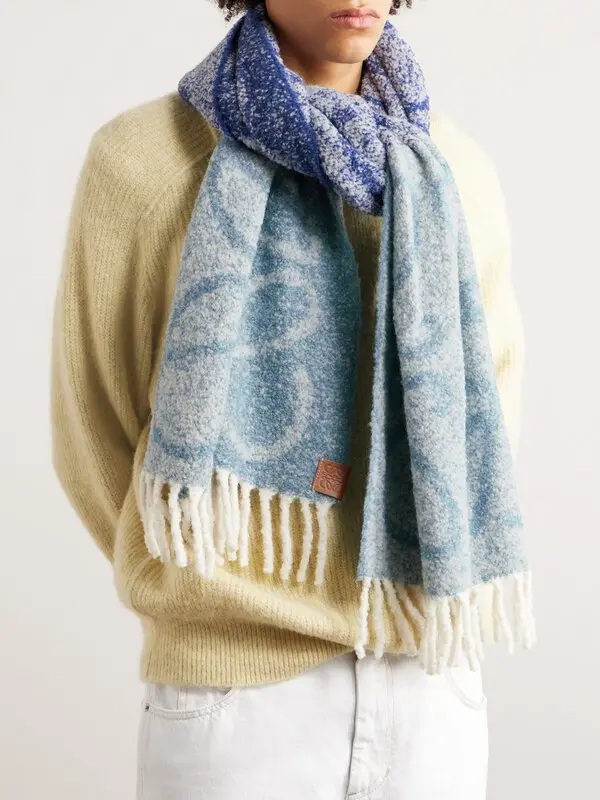 Loewe Fringed Logo-jacquard Alpaca-blend Scarf
