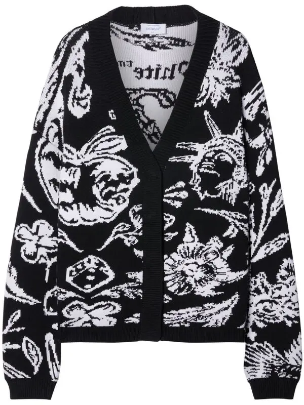 Off-White Tattoo-intarsia Cotton-blend Cardigan