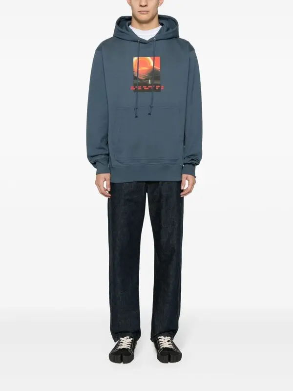 Helmut Lang Graphic Print Cotton Hoodie - Blue