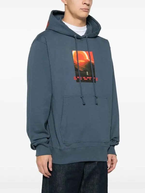 Helmut Lang Graphic Print Cotton Hoodie - Blue