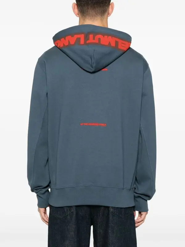 Helmut Lang Graphic Print Cotton Hoodie - Blue